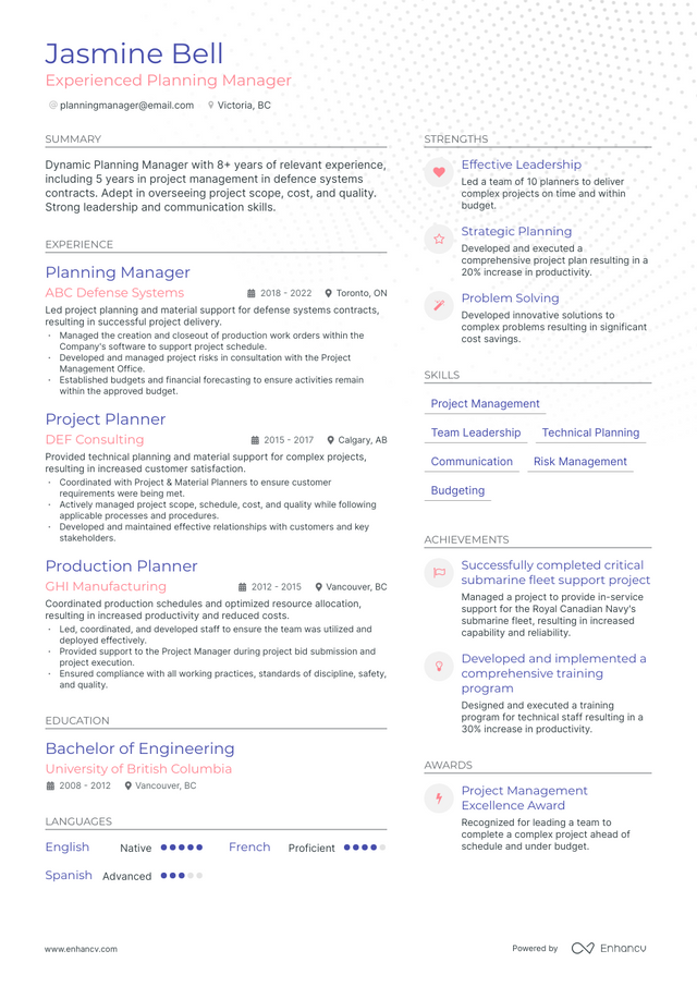 5 Planning Manager Resume Examples & Guide for 2023