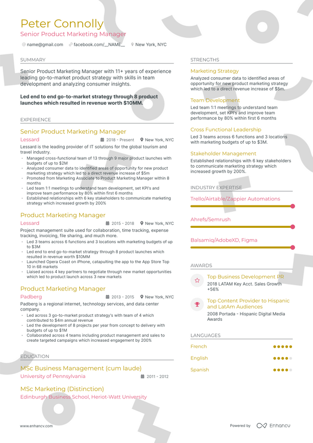 5 Product Marketing Manager Resume Examples & Guide for 2023