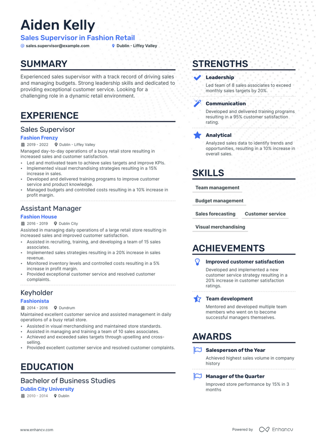 5 Sales Supervisor Resume Examples & Guide for 2023
