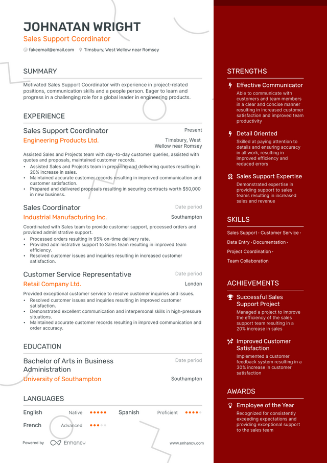 5 Sales Support Coordinator Resume Examples & Guide for 2023