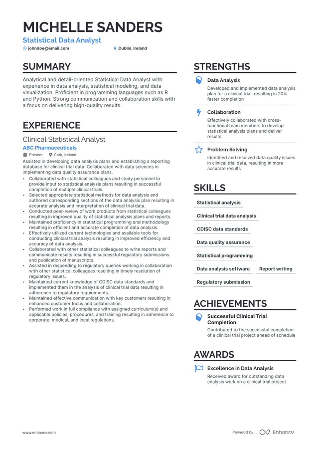 5 Statistical Data Analyst Resume Examples & Guide for 2023