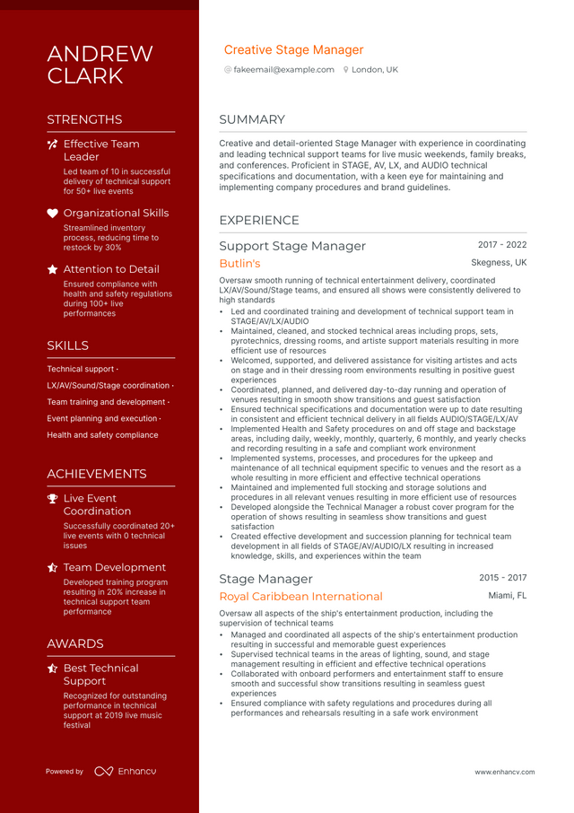 5 Stage Manager Resume Examples & Guide for 2023