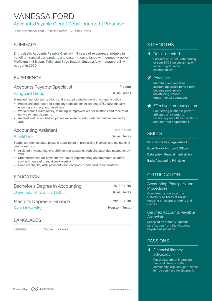 5 Accounts Payable Clerk Resume Examples & Guide for 2023 5 Accounts Payable Clerk Resume Examples & Guide for 2023