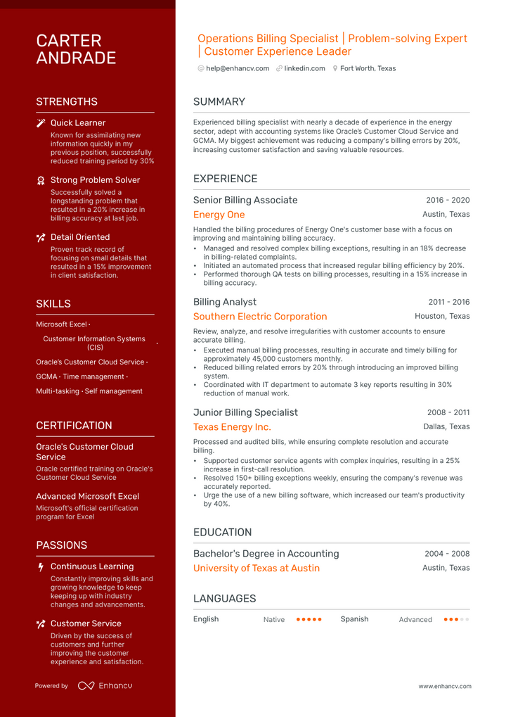 5 Billing Specialist Resume Examples & Guide for 2023