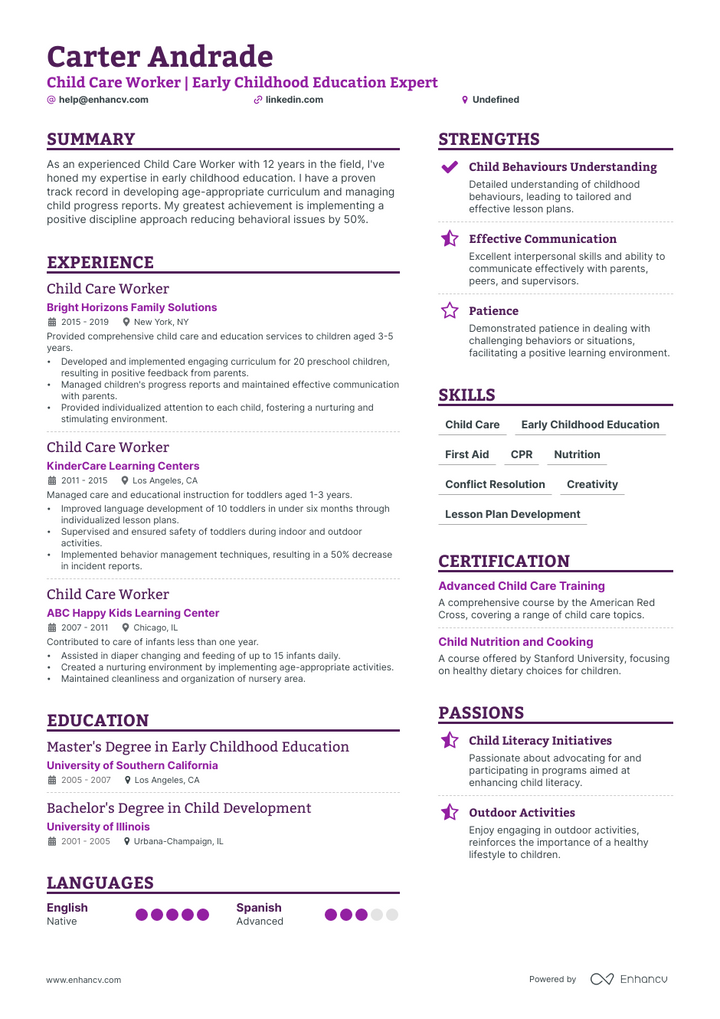 5 Child Care Worker Resume Examples & Guide for 2023
