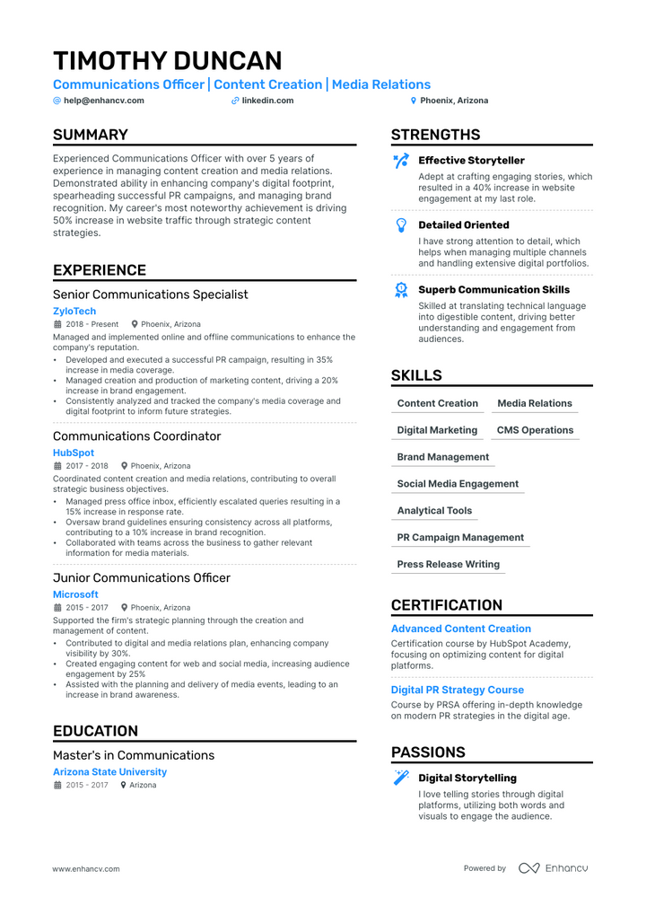 5 Communications Officer Resume Examples & Guide for 2023