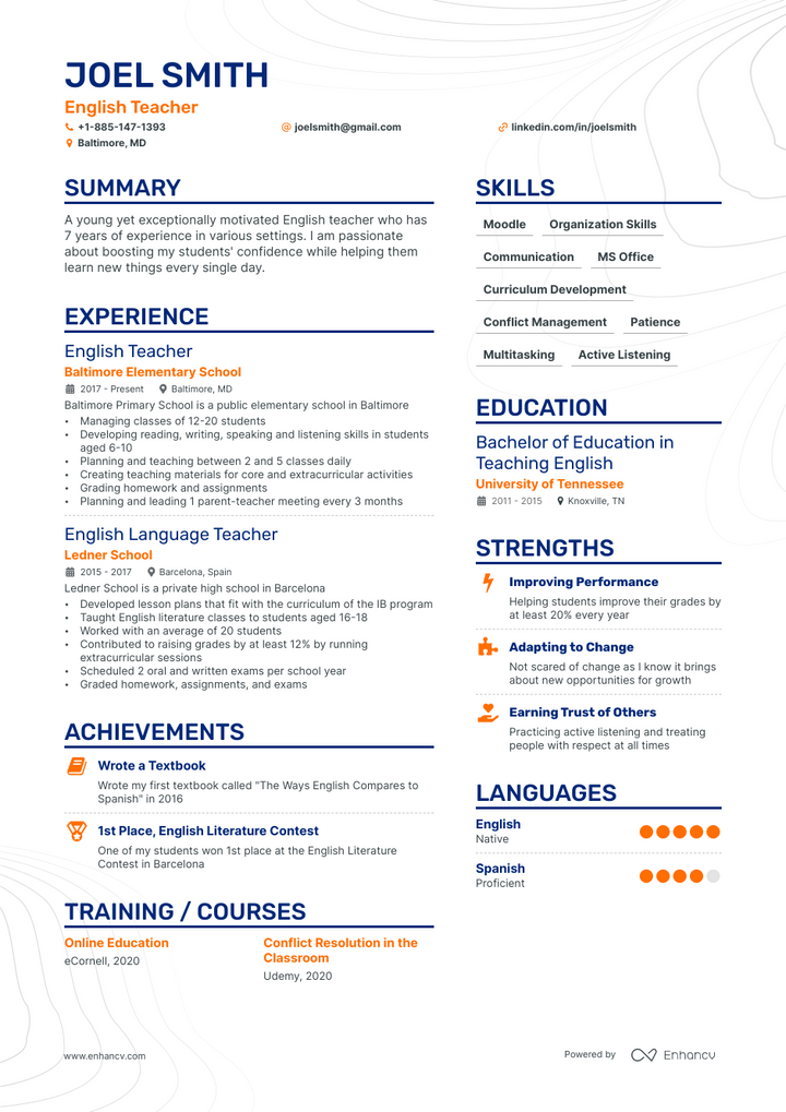 5 English Teacher Resume Examples Guide For 2023 5 English Teacher Resume Examples Guide For 2023