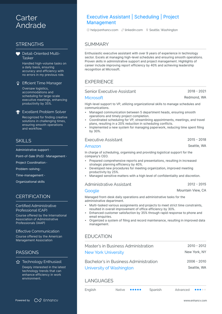 5 Executive Personal Assistant Resume Examples & Guide for 2023