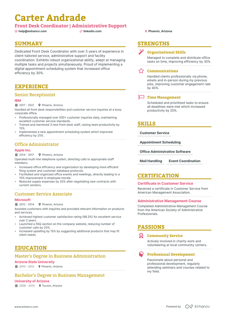 5 Front Desk Coordinator Resume Examples & Guide for 2023