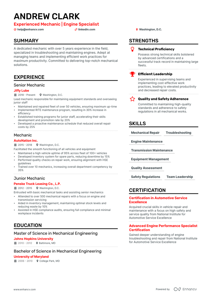 5 Maintenance Mechanic Resume Examples & Guide for 2023