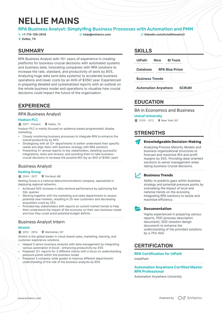 5 Rpa Business Analyst Resume Examples Guide For 2023 5 Rpa Business Analyst Resume Examples Guide For 2023
