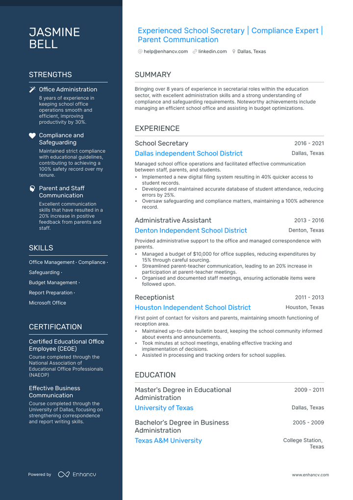 5 School Secretary Resume Examples & Guide for 2023