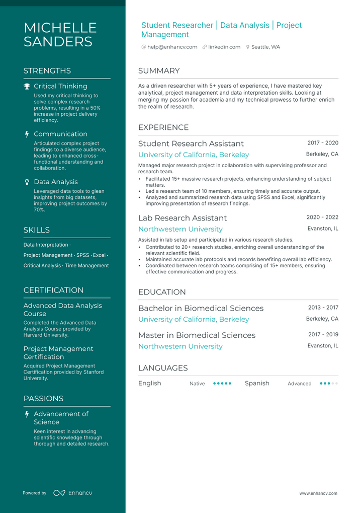 5 Student Researcher Resume Examples & Guide for 2023