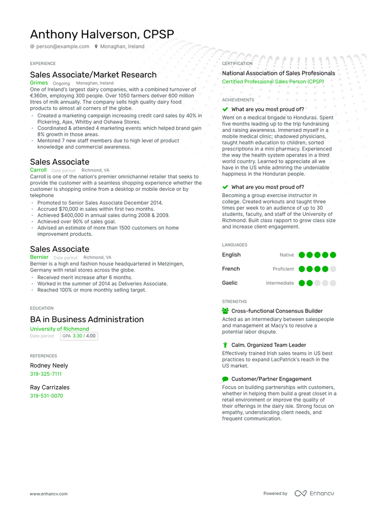 Sales Resume: Examples & How-To Guide (Layout, Skills, Keywords & Job ...