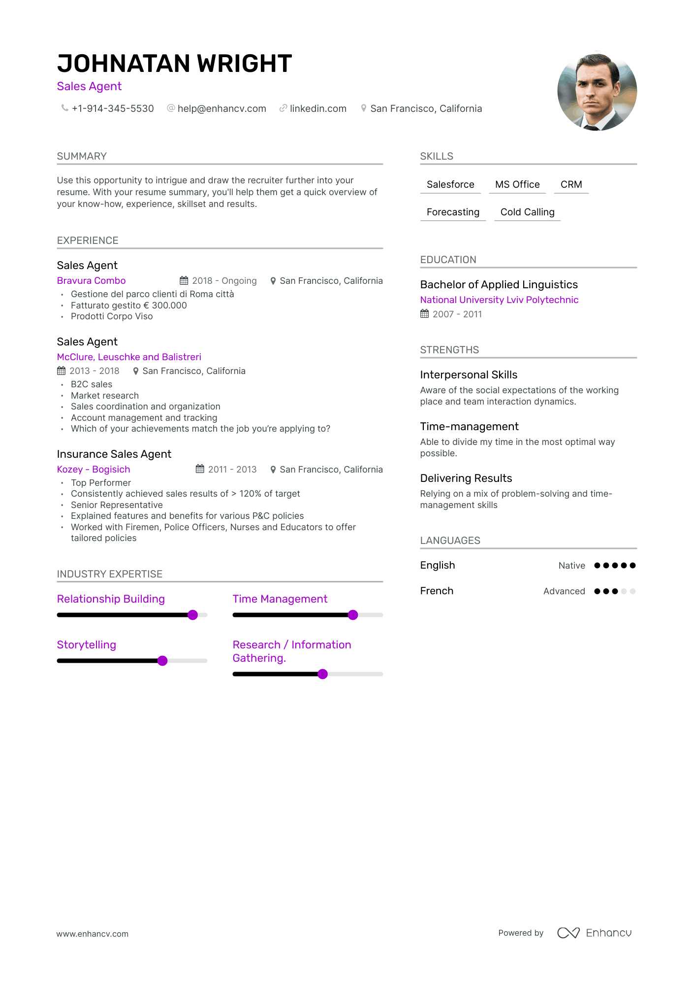 Sales Agent Resume Examples & Guide for 2023 (Layout, Skills, Keywords ...