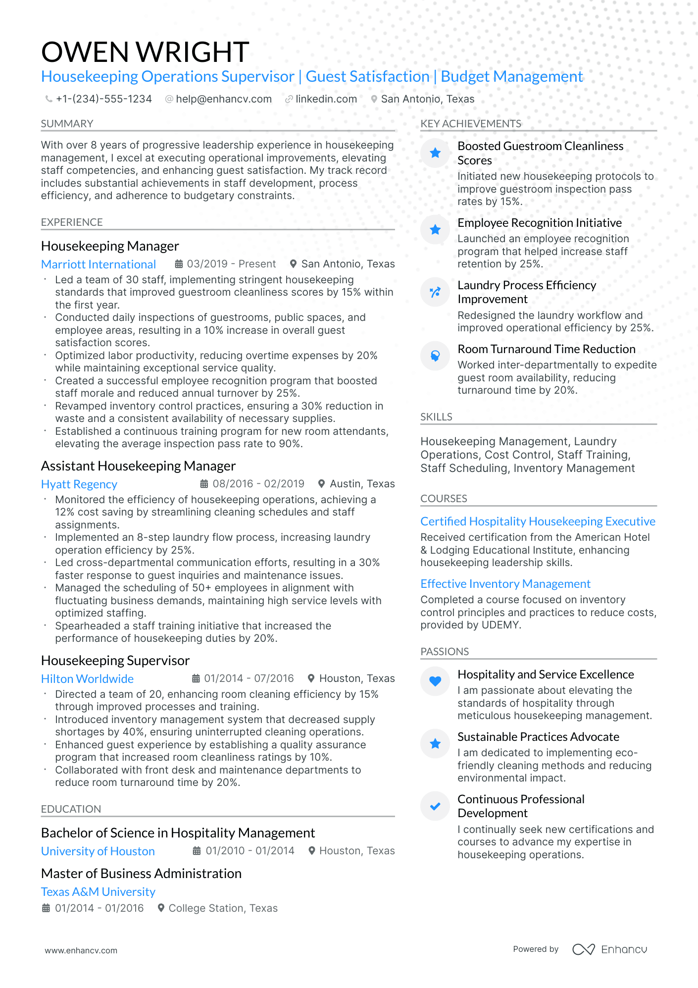 10 Housekeeping Manager Resume Examples & Guide for 2026