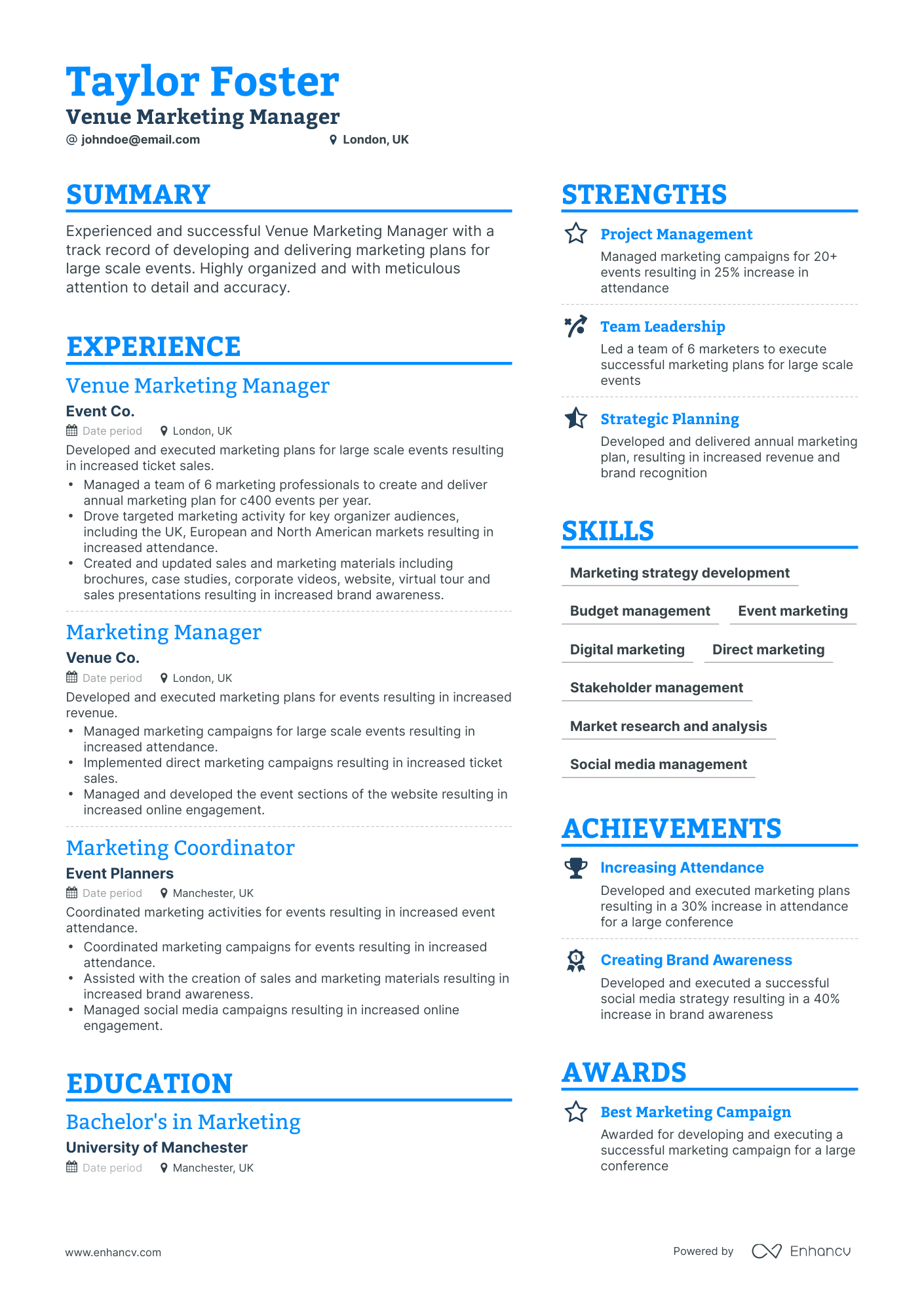 5 Venue Manager Resume Examples & Guide for 2024