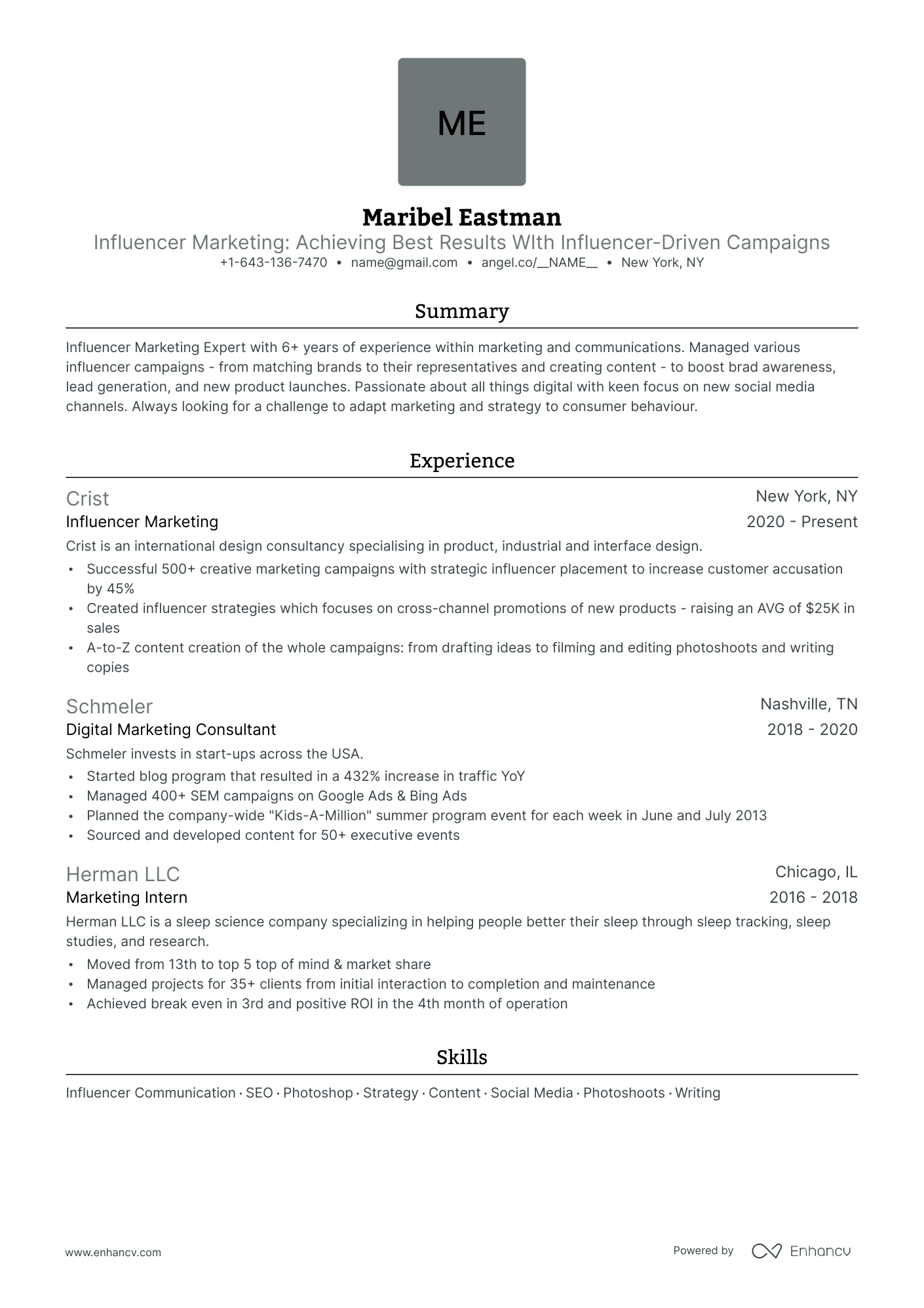 5 Influencer Marketing Resume Examples & Guide for 2024