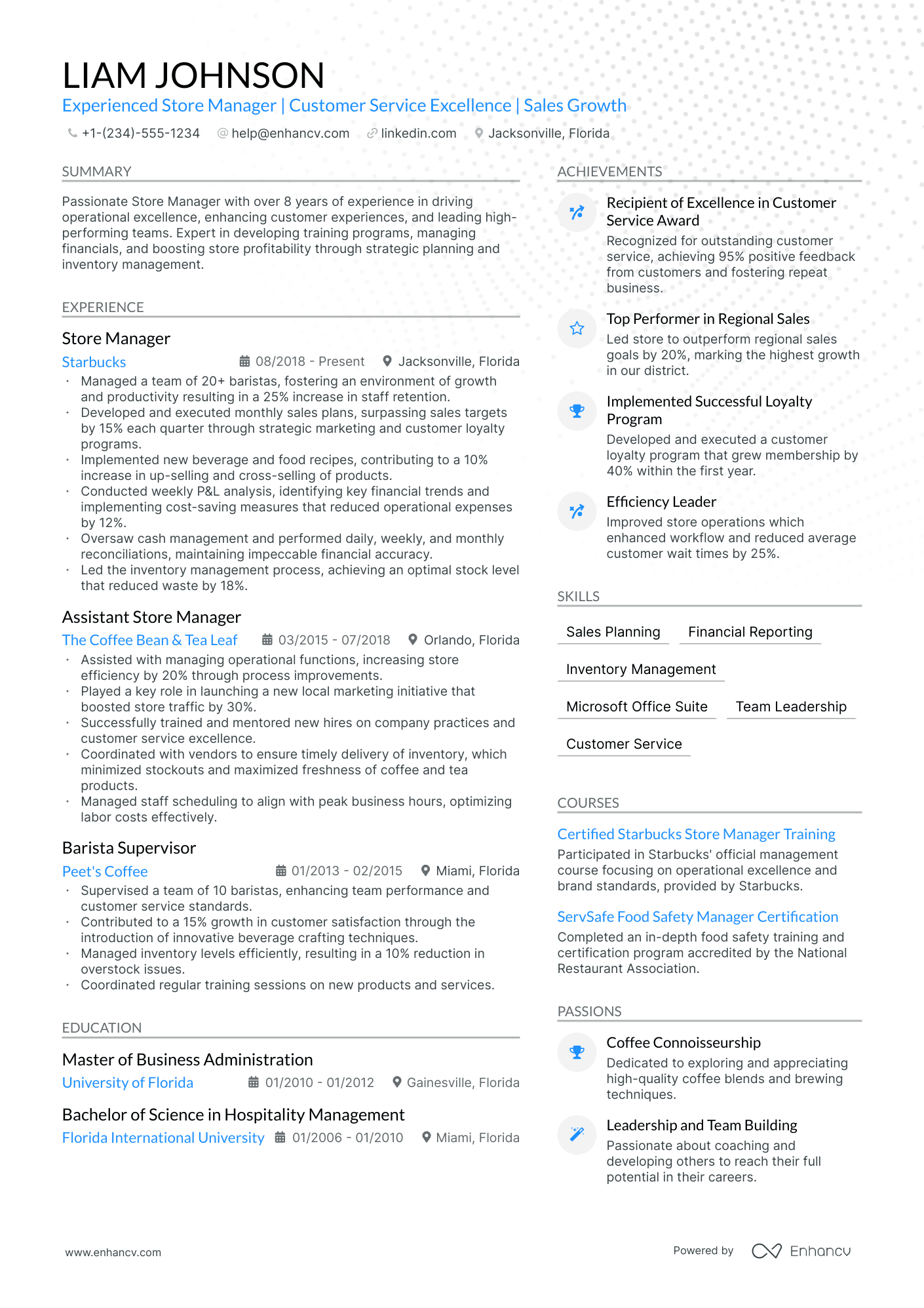 5 Starbucks Store Manager Resume Examples & Guide for 2024