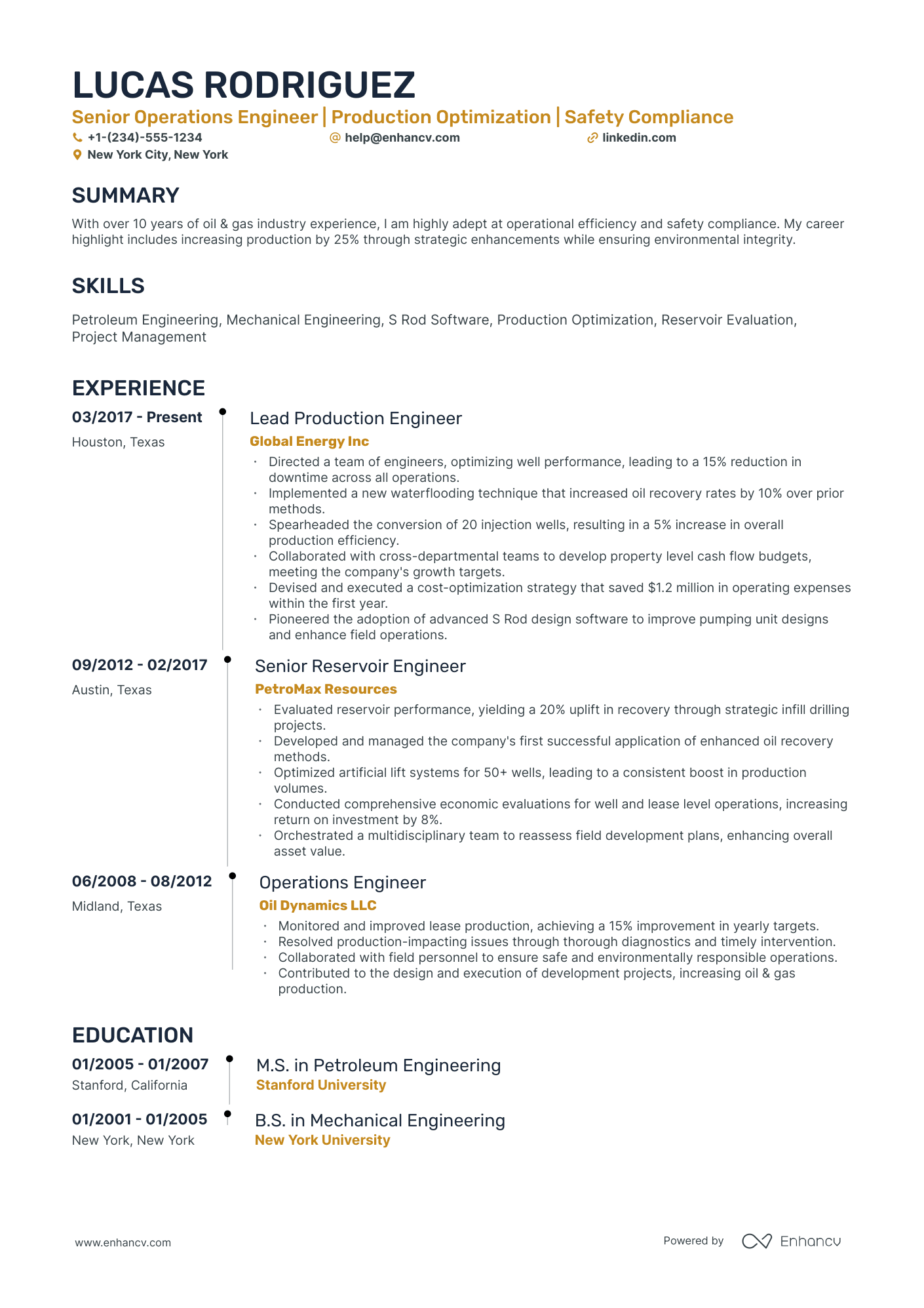 10 Petroleum Engineer Resume Examples & Guide for 2026