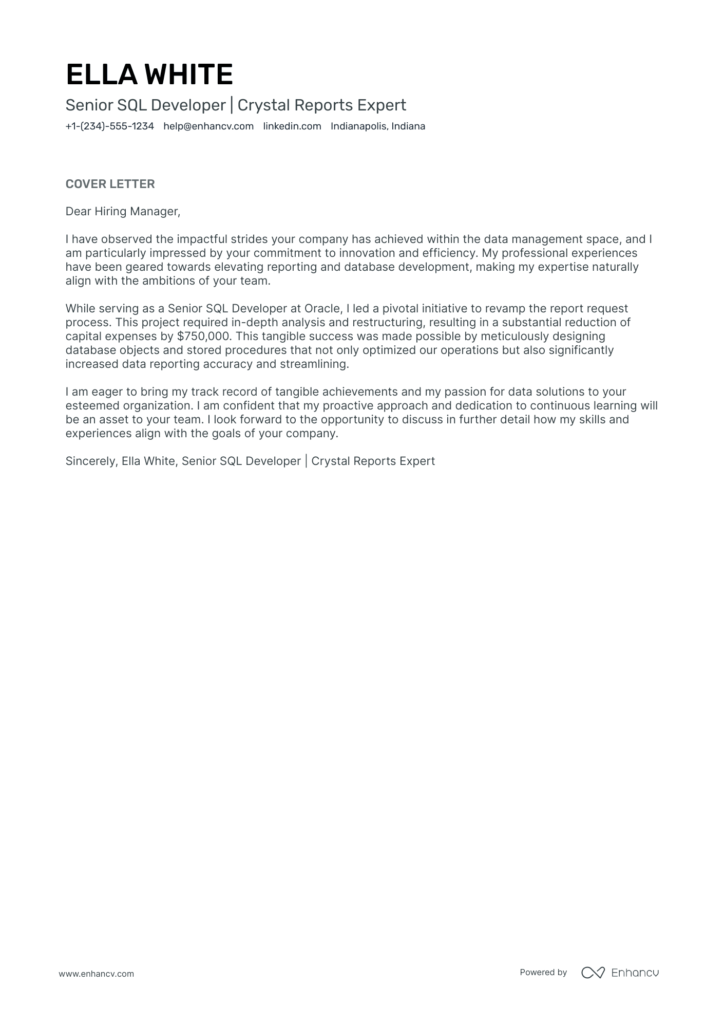 11 Professional SQL Developer Cover Letter Examples and Template for ...