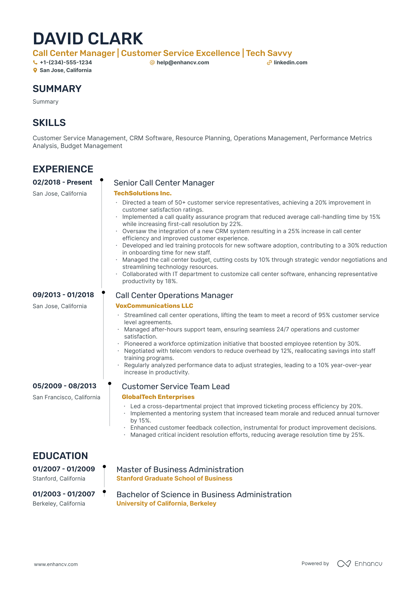 10 Call Center Manager Resume Examples & Guide for 2026