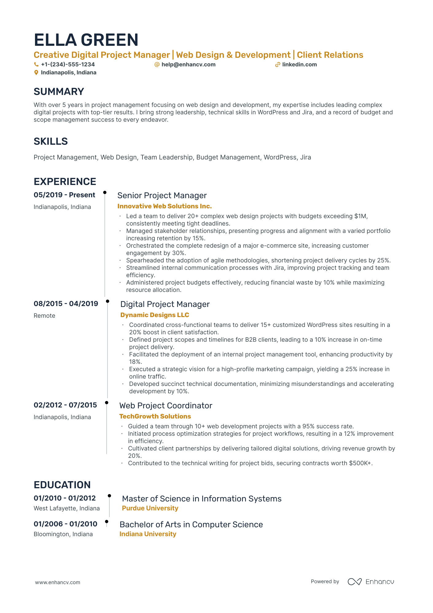 10 Web Project Manager Resume Examples & Guide for 2026