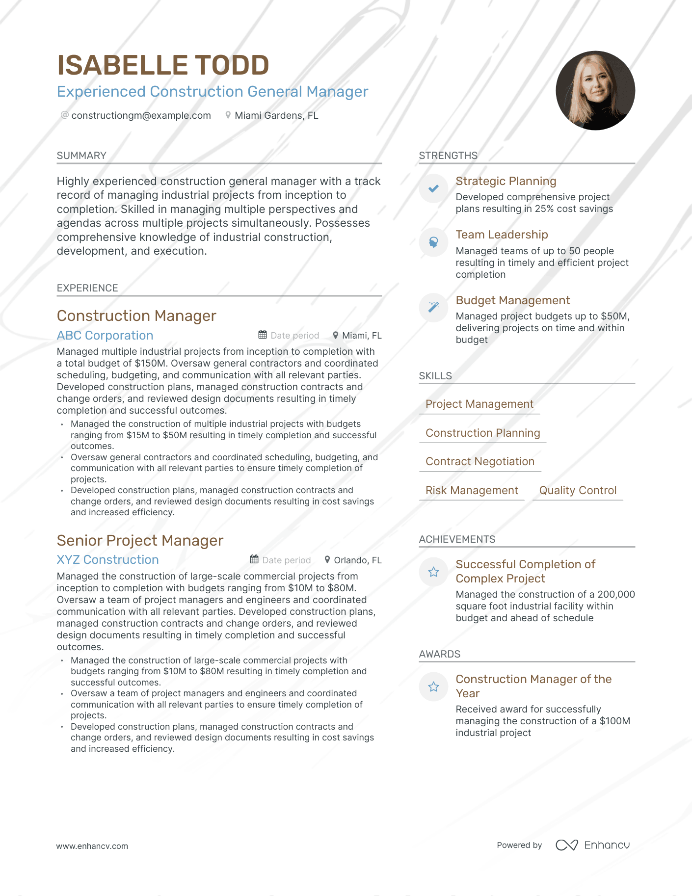 5 Construction General Manager Resume Examples & Guide for 2024
