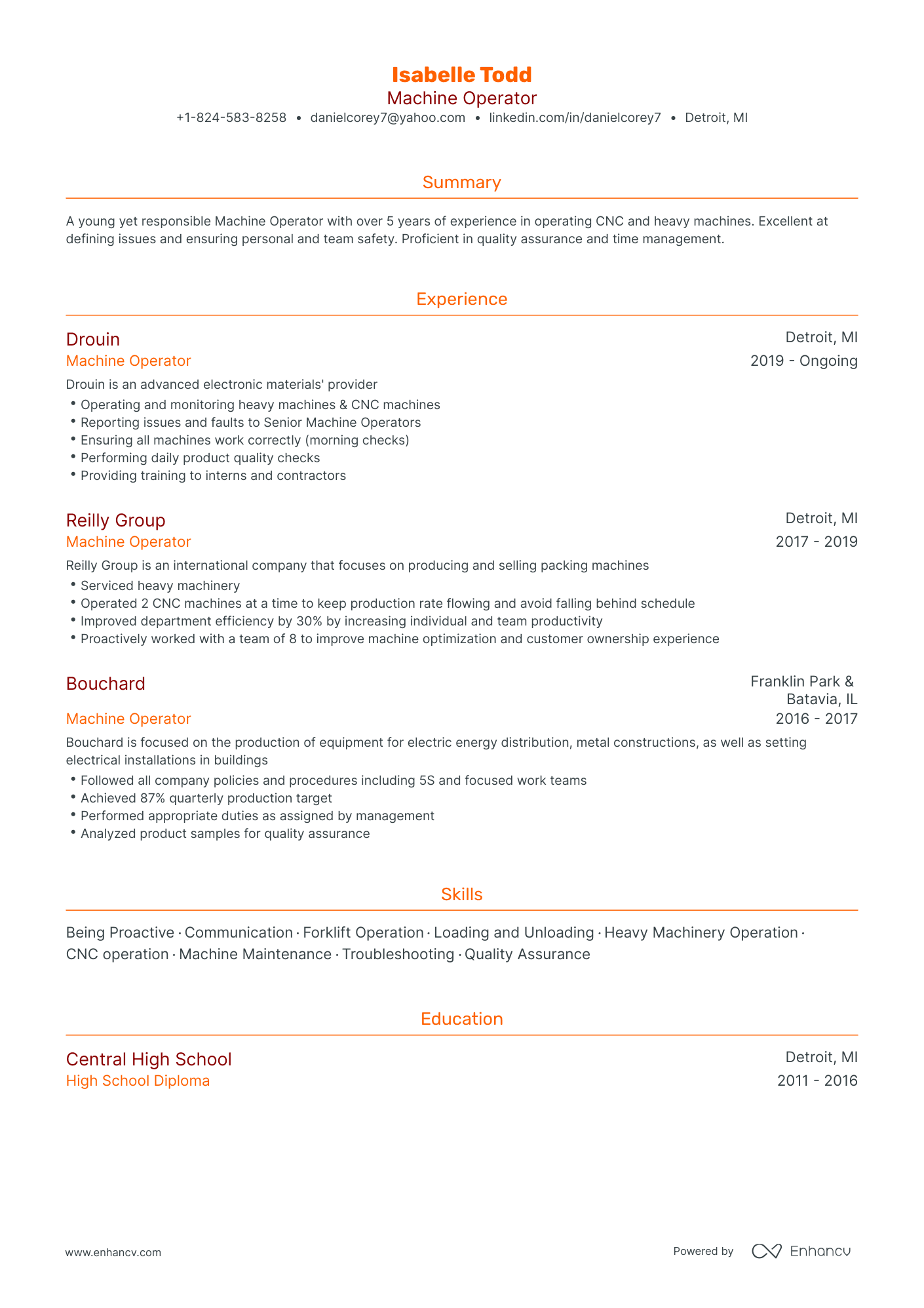 5 Machine Operator Resume Examples & Guide for 2024