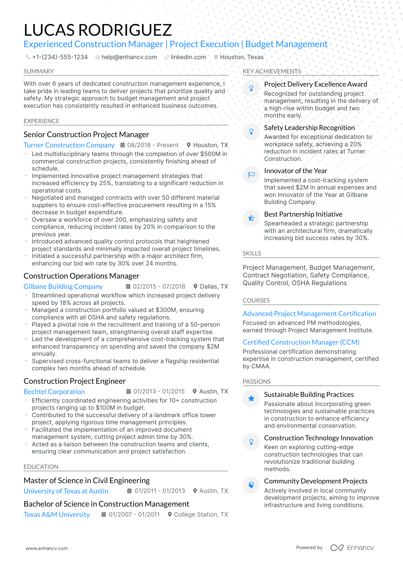 10 Construction General Manager Resume Examples & Guide for 2026