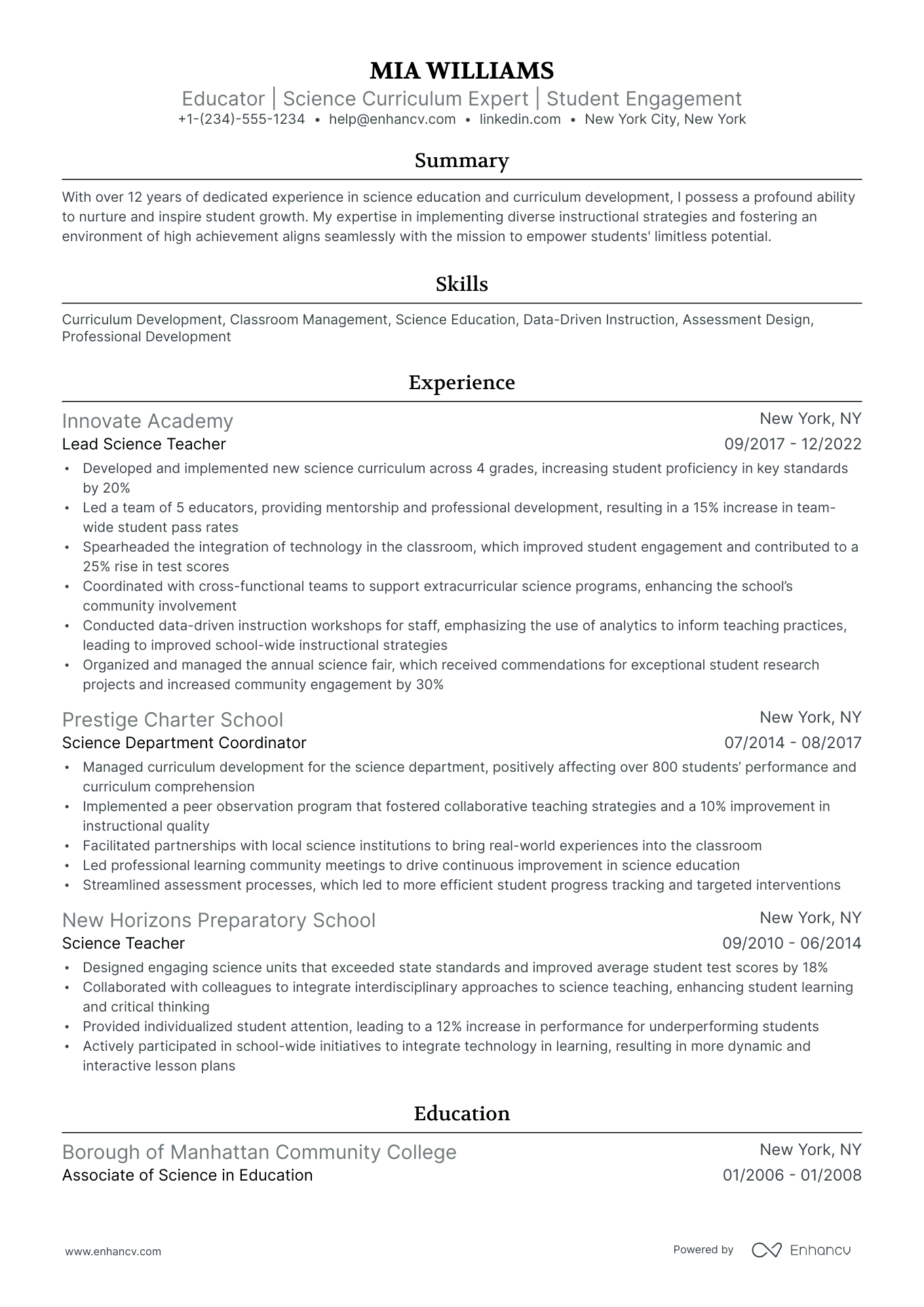 10 Science Teacher Resume Examples & Guide for 2026