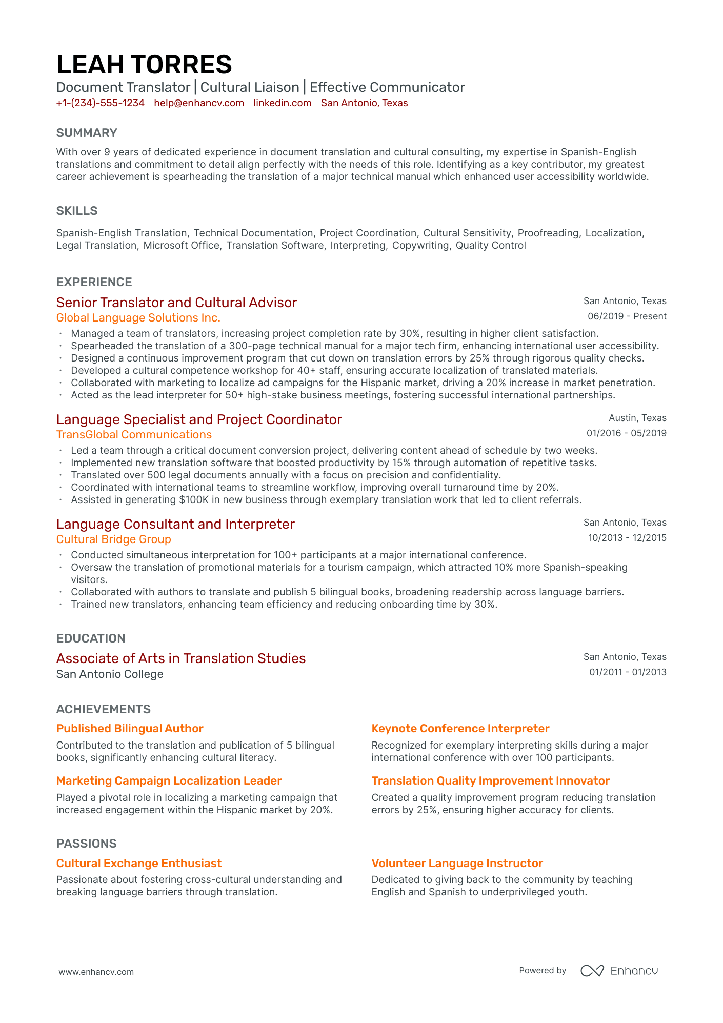 5 Spanish Translator Resume Examples & Guide for 2024