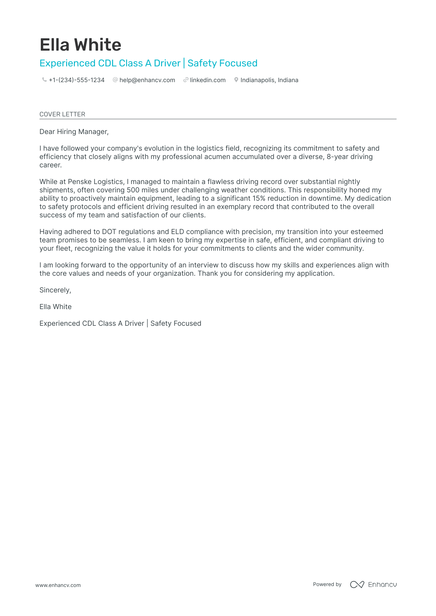 Truck Driver Cover Letter: Examples, Tips & Templates | Enhancv