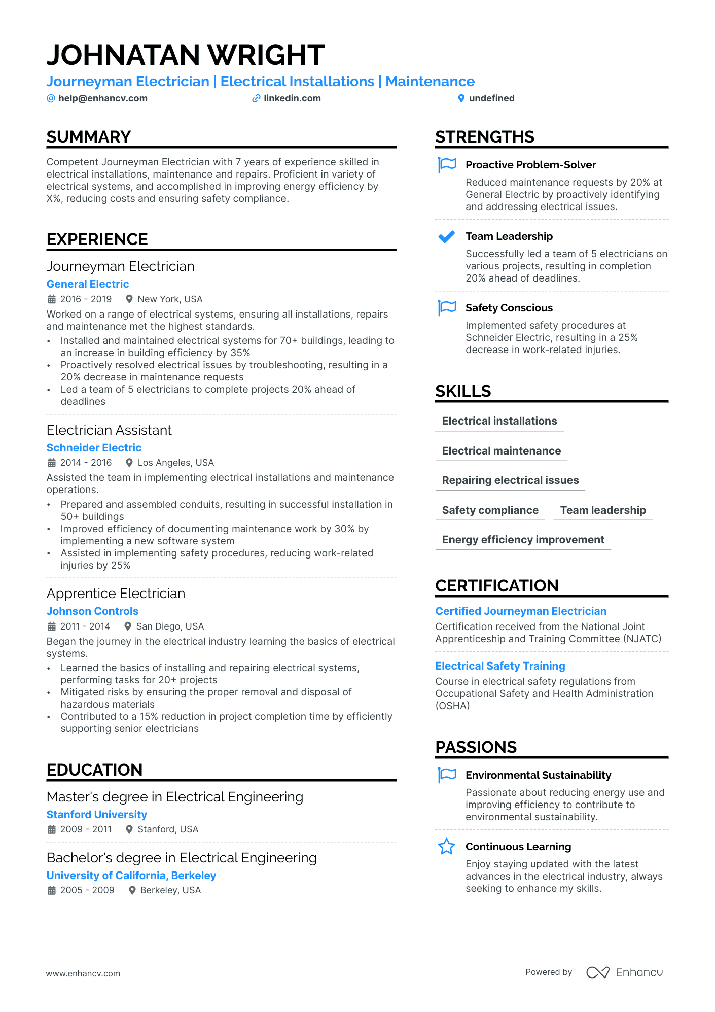 5 Journeyman Electrician Resume Examples & Guide for 2024