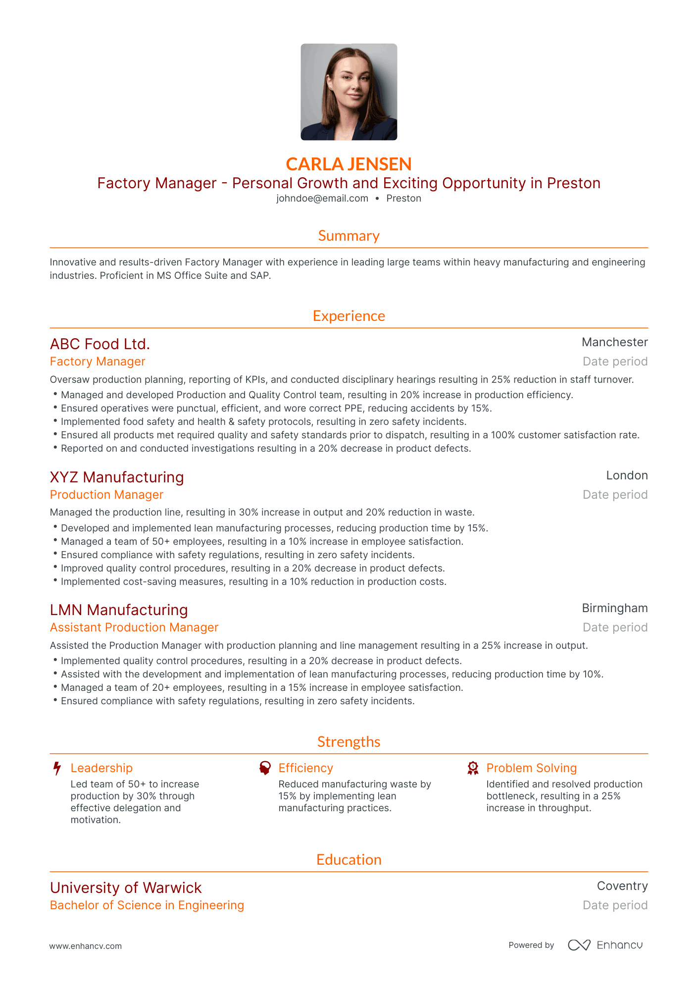 2 Factory Manager Resume Examples & Guide for 2024