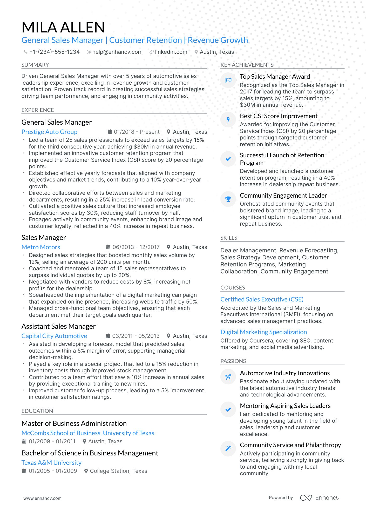 10 Automotive General Sales Manager Resume Examples & Guide for 2026