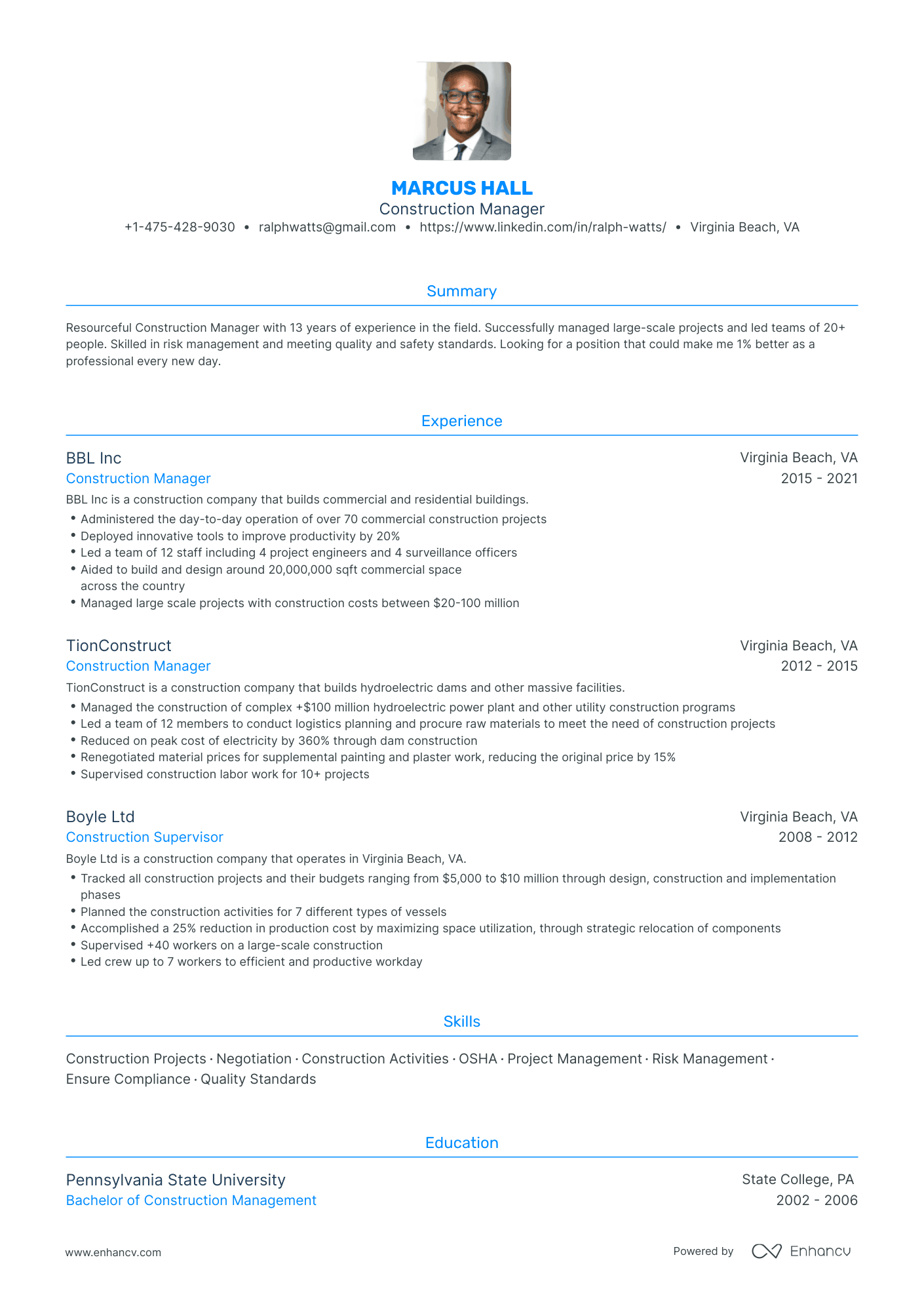 5 Construction Manager Resume Examples & Guide for 2024