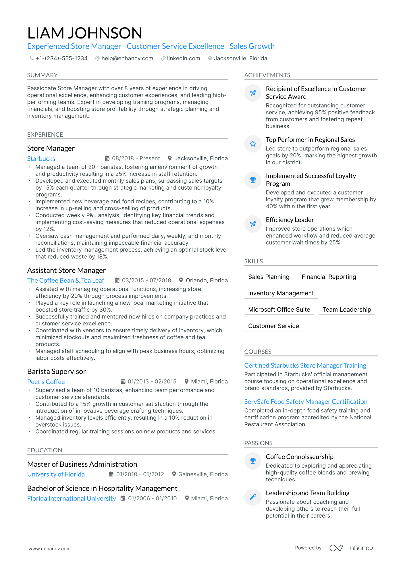 5 Starbucks Store Manager Resume Examples & Guide for 2024