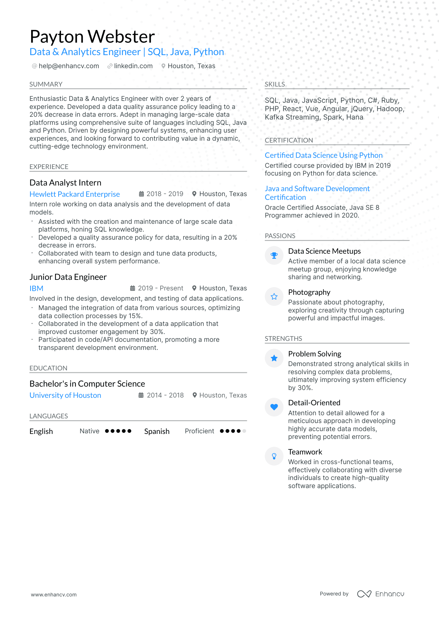 10 Junior Data Engineer Resume Examples & Guide for 2025