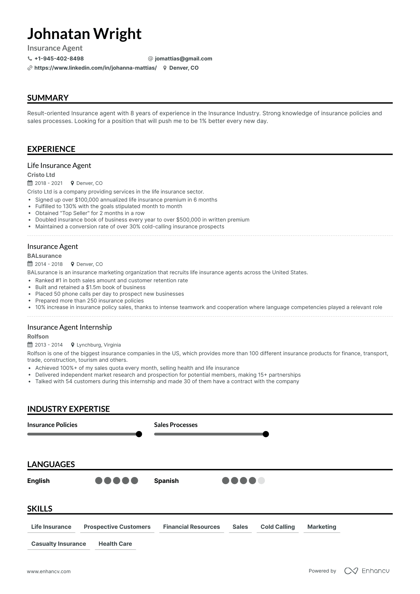 Insurance Agent Resume Examples & Guide for 2023 (Layout, Skills ...