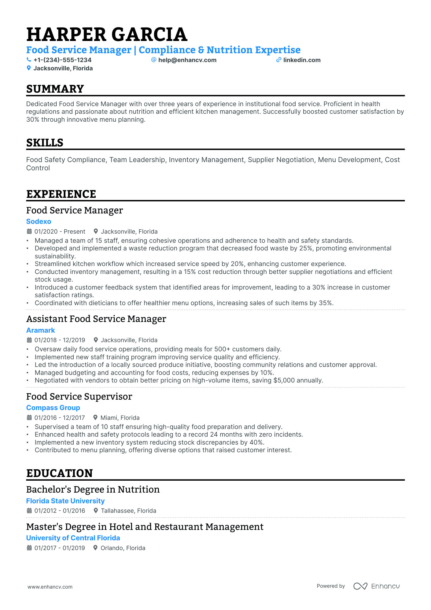 10 Food Service Manager Resume Examples & Guide for 2026
