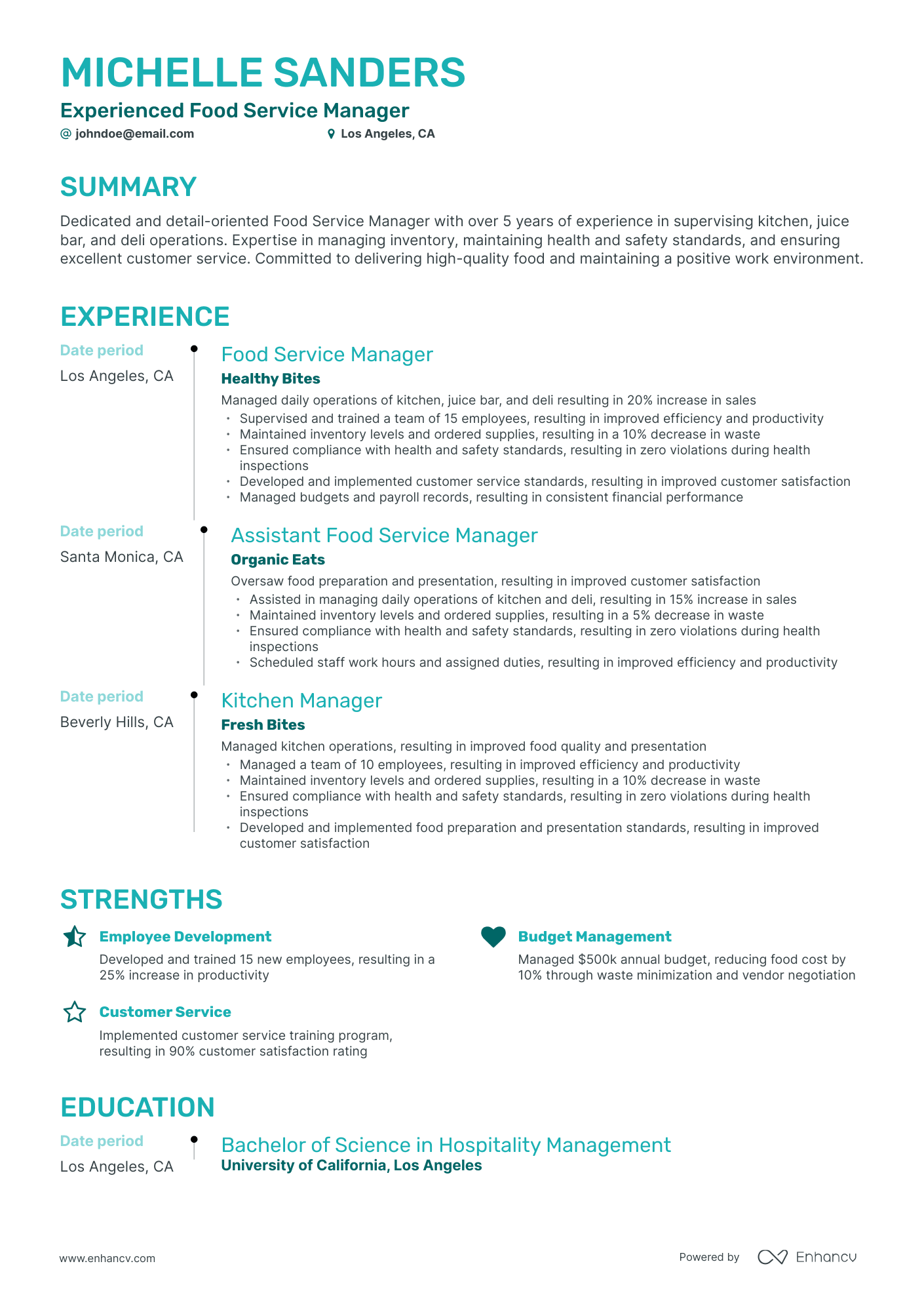 5 Food Service Manager Resume Examples & Guide for 2024