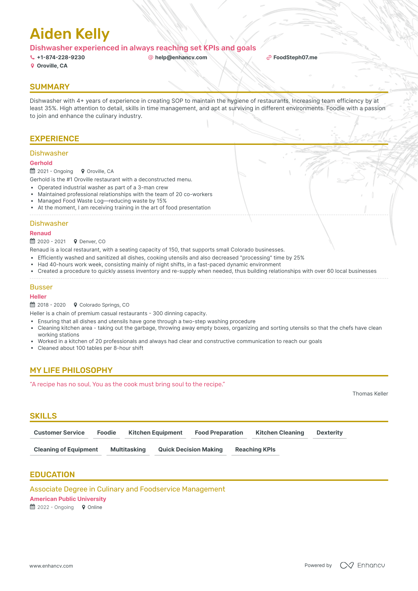 Dishwasher Resume Examples & Guide for 2023 (Layout, Skills, Keywords ...
