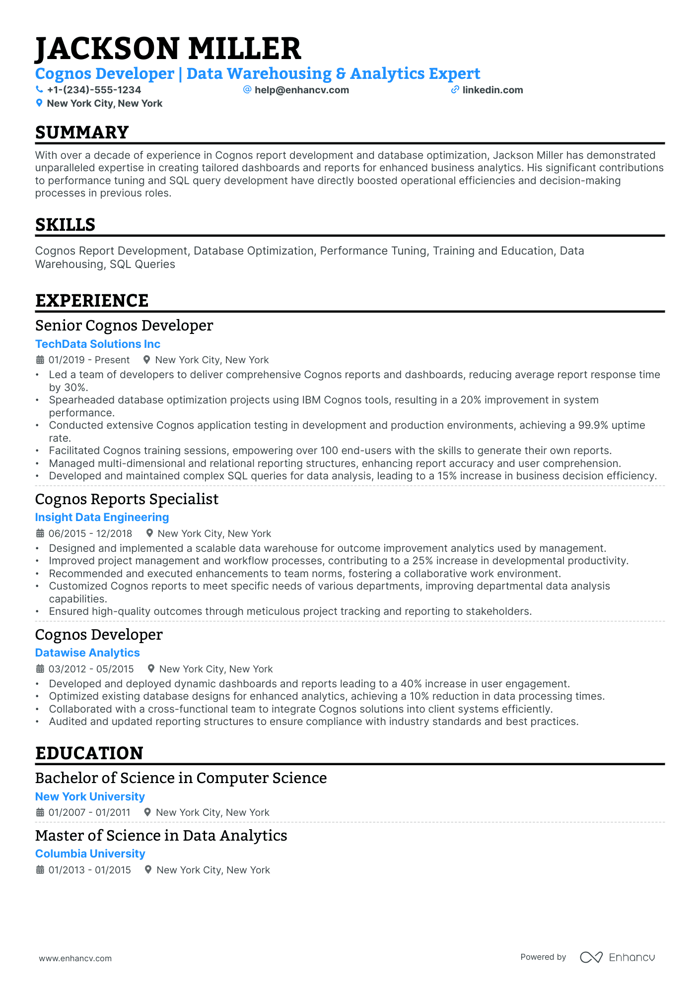 10 Cognos Developer Resume Examples & Guide for 2026