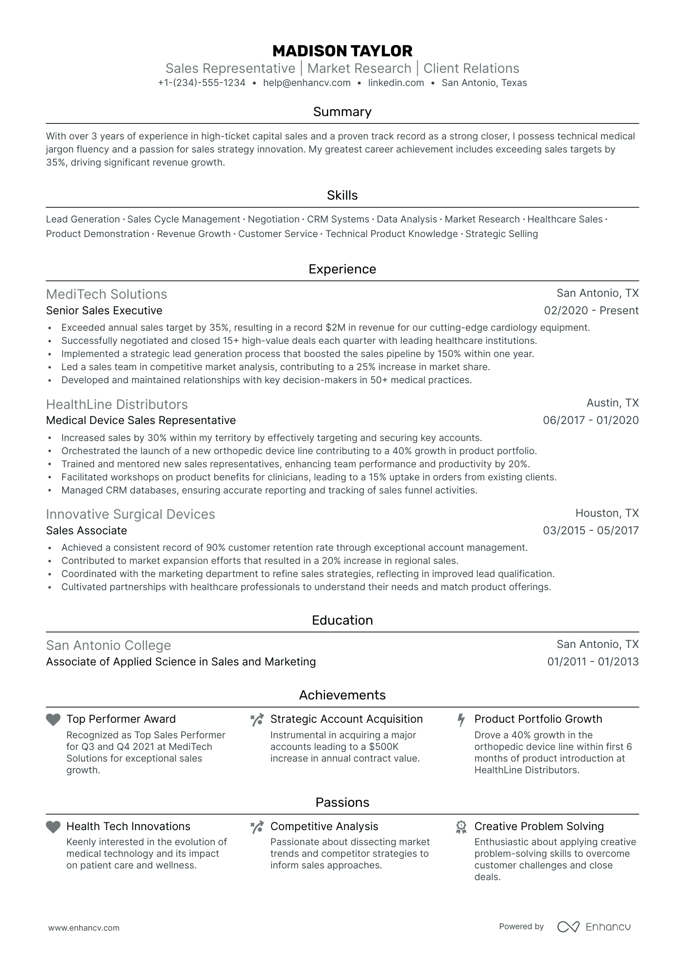 5 Medical Device Sales Representative Resume Examples & Guide for 2024