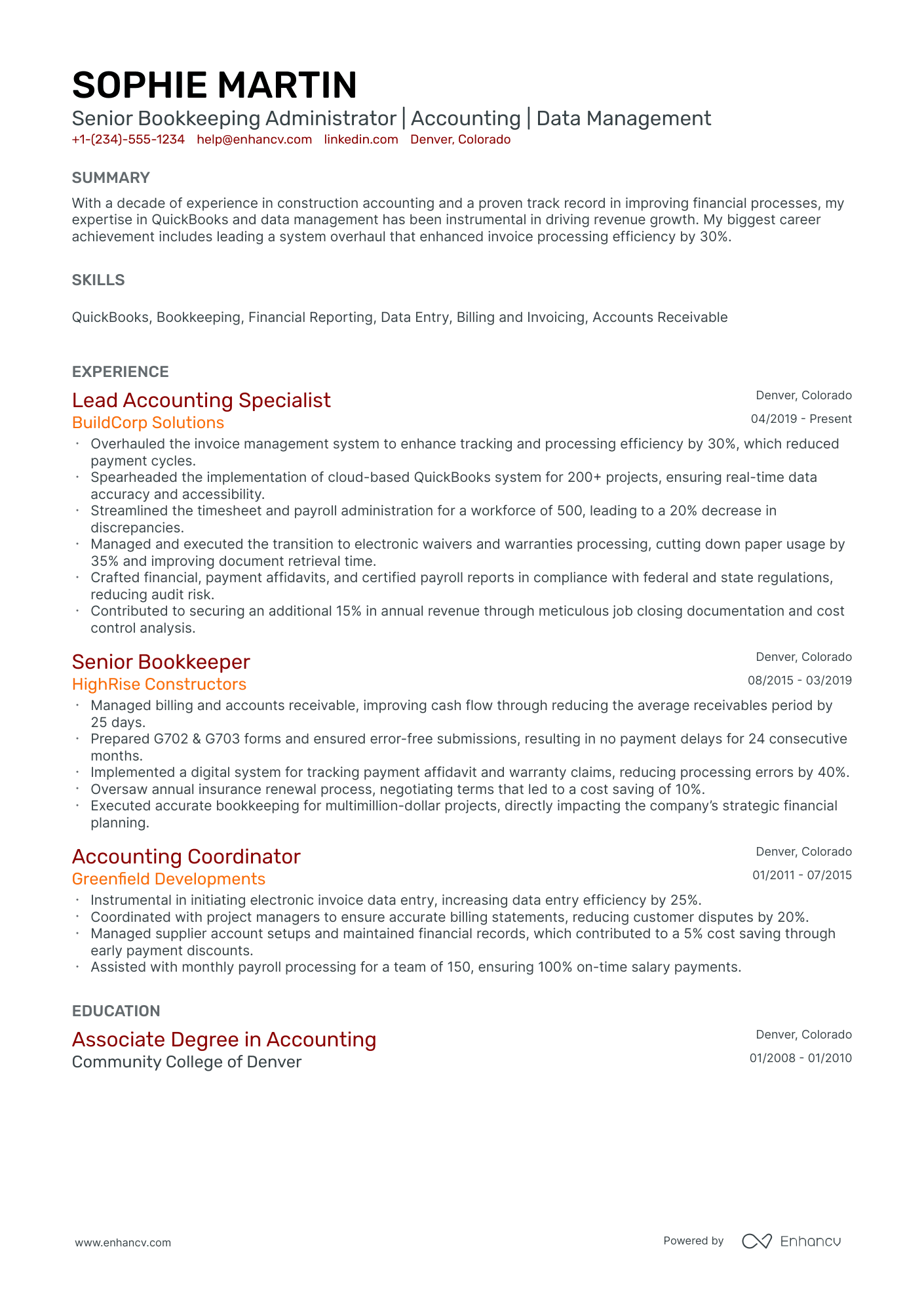 10 Construction Accounting Resume Examples & Guide for 2025