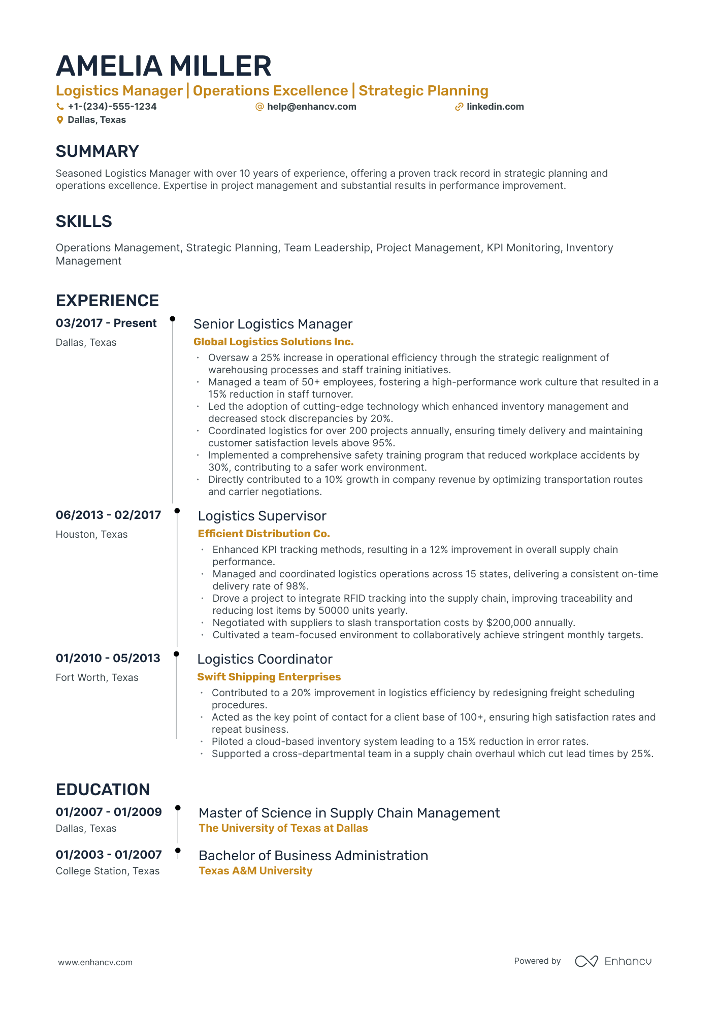 10 Logistic Manager Resume Examples & Guide for 2026