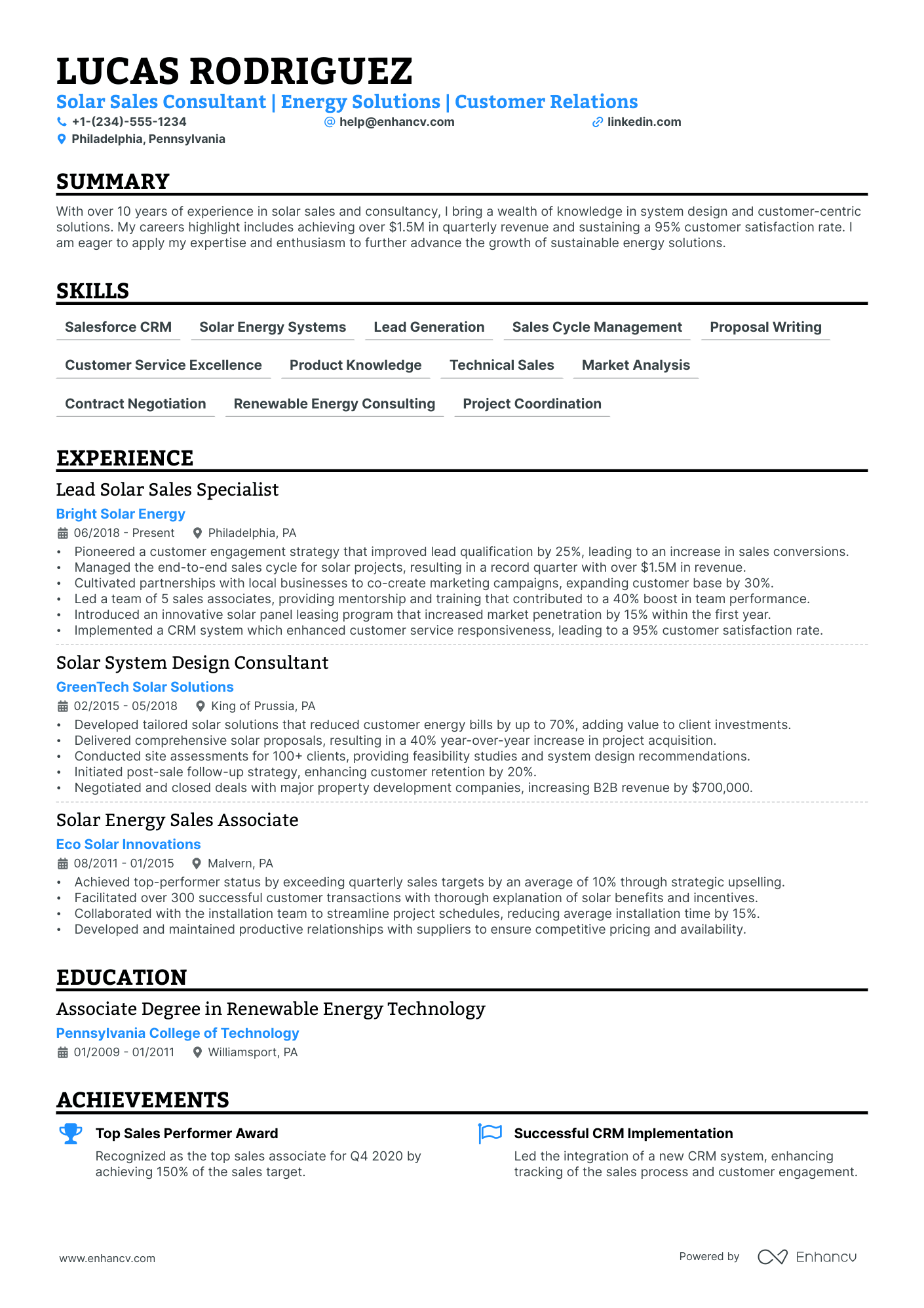 5 Solar Sales Resume Examples & Guide for 2024