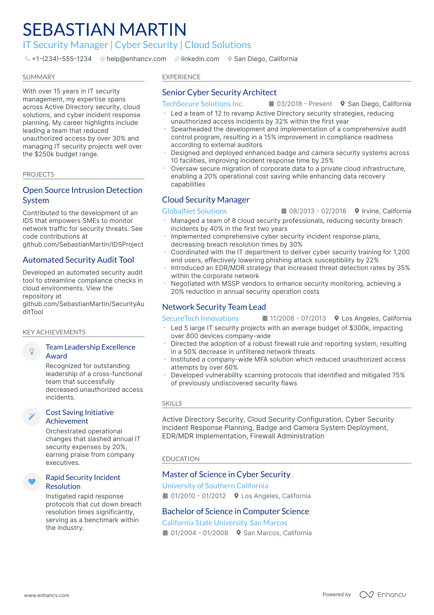10 IT Security Manager Resume Examples & Guide for 2025