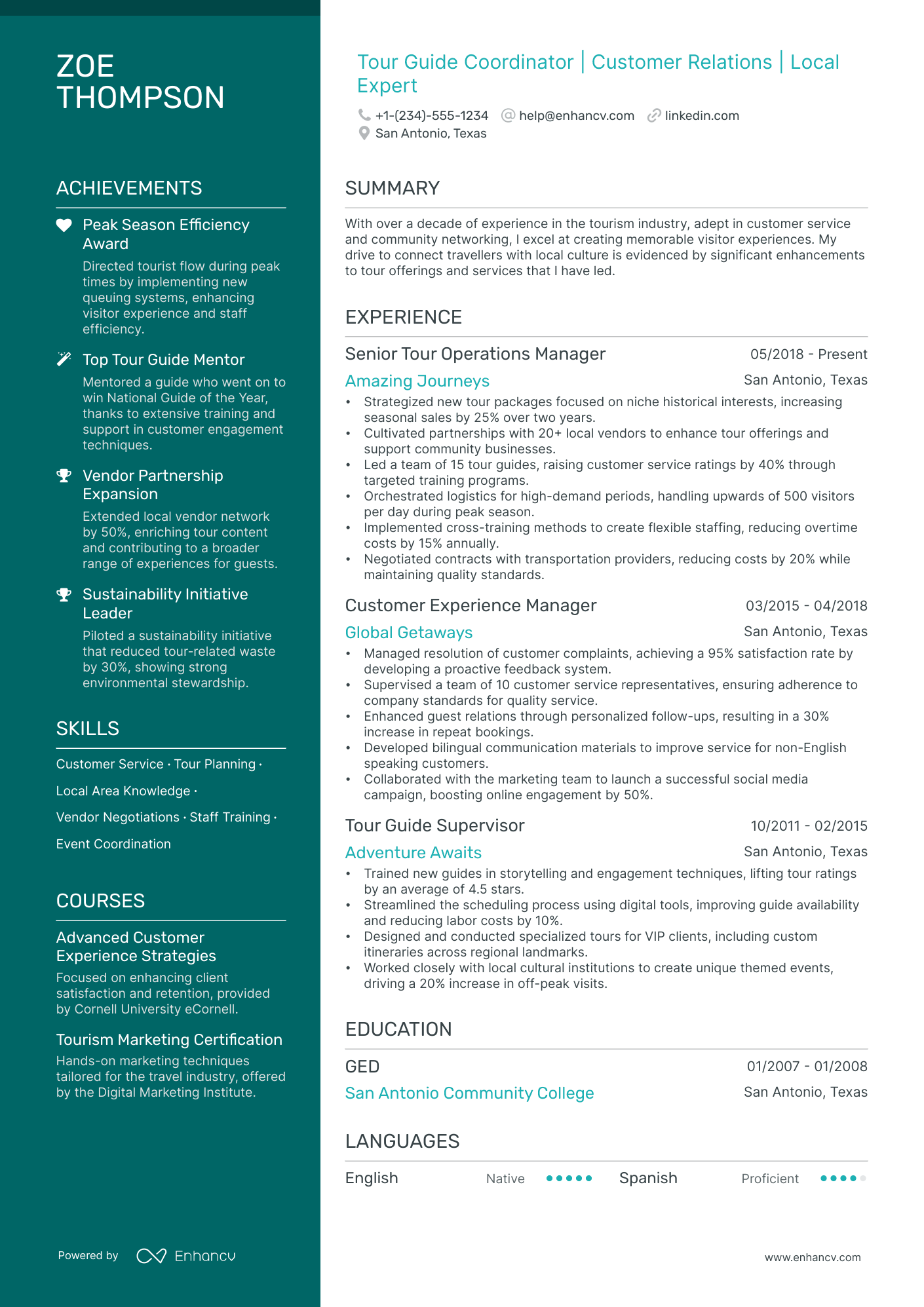 5 Tour Guide Resume Examples & Guide for 2025